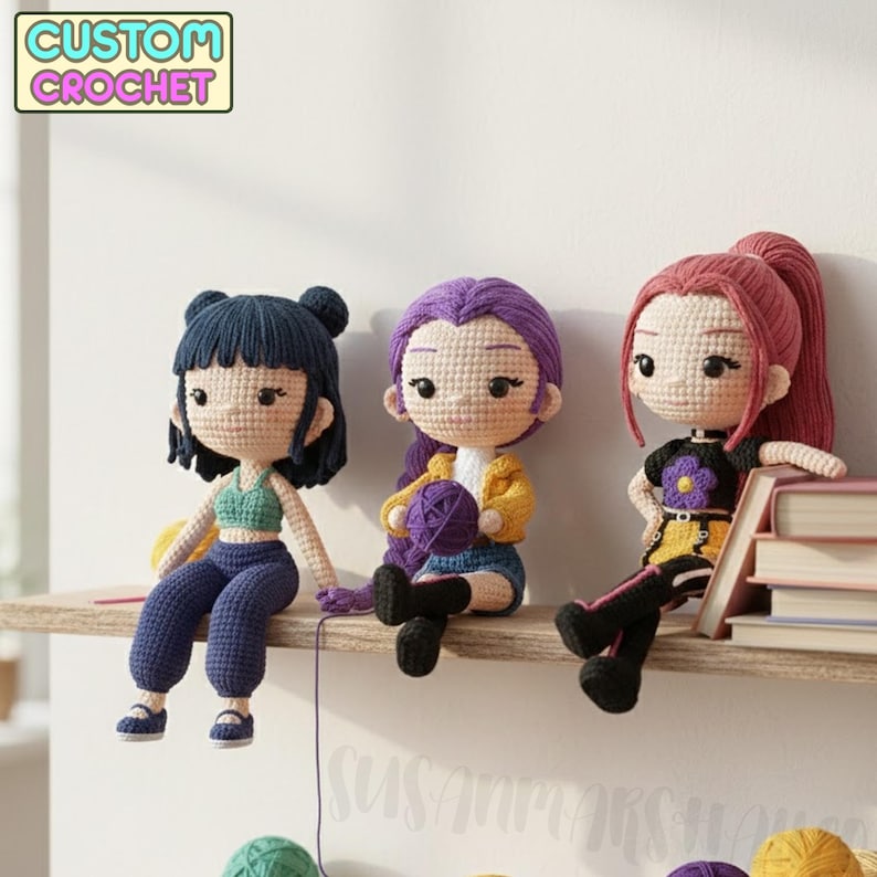 Huntrix Kpop Demon Hunter Girls: Rumi, Mira, and Zoey, Crochet Doll ...