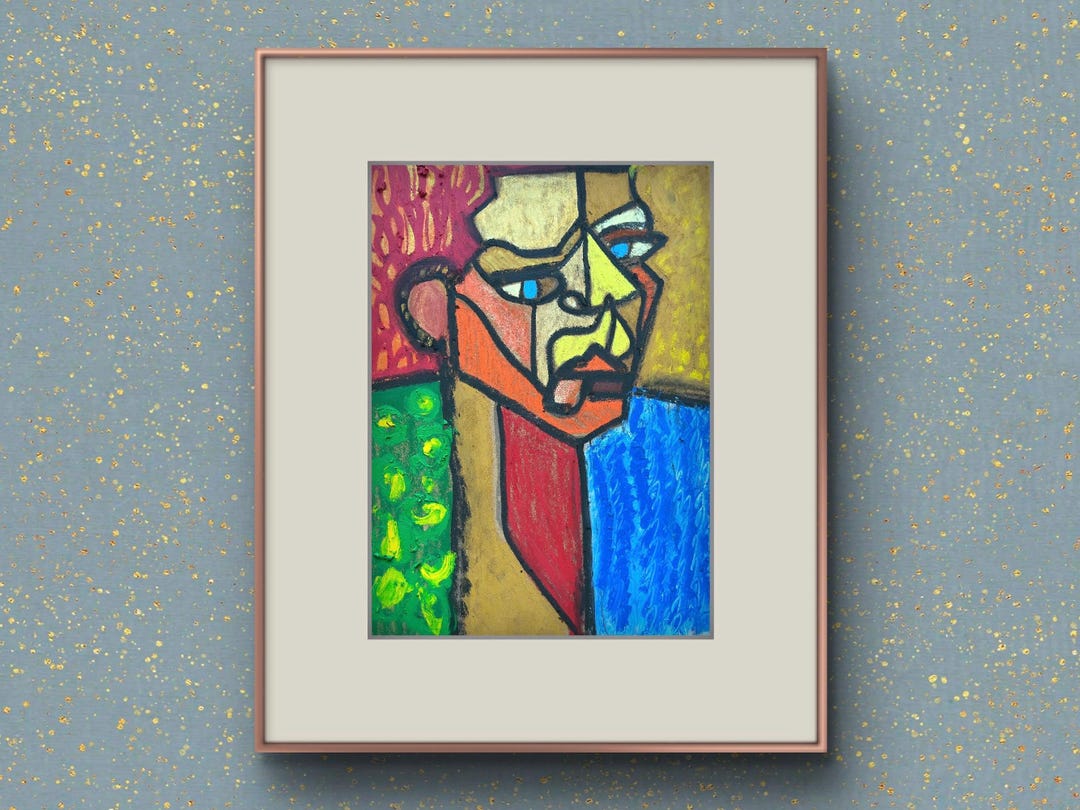 Cubism Face – Bold Abstract Oil Pastel Drawing - Etsy