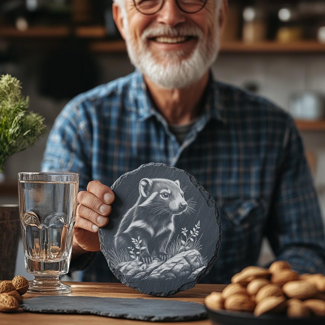 Weasel Slate Coaster Laser File, Engraved Decor PNG, DIY Engraving Gift ...