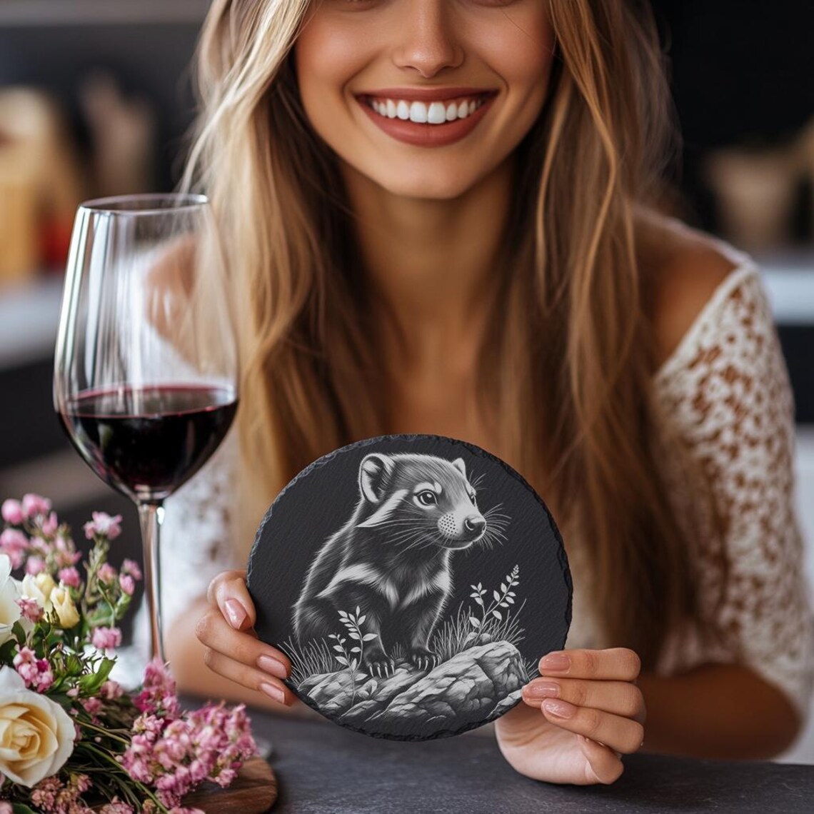 Weasel Slate Coaster Laser File, Engraved Decor PNG, DIY Engraving Gift ...