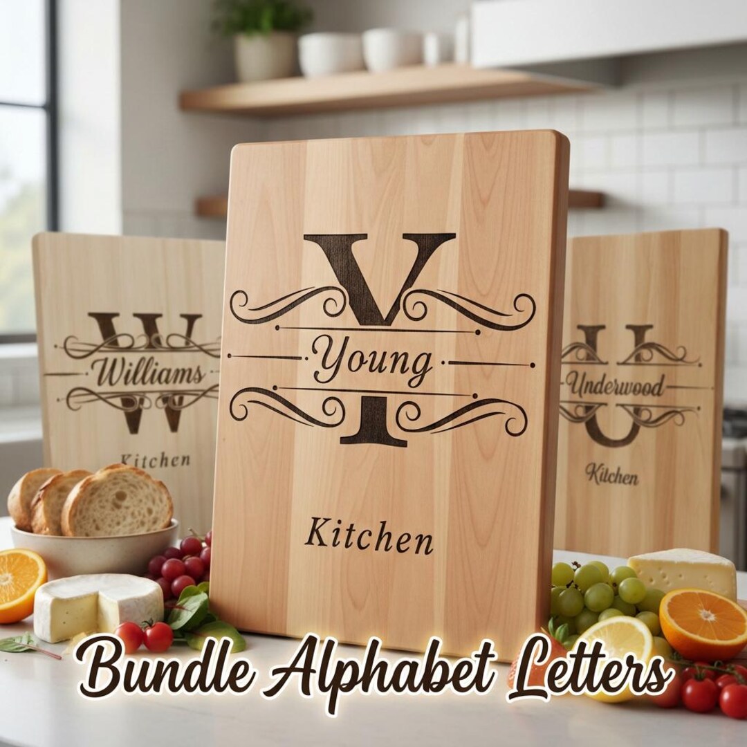 Monogram SVG for Cutting Board, 52 Family Name Designs for Charcuterie ...