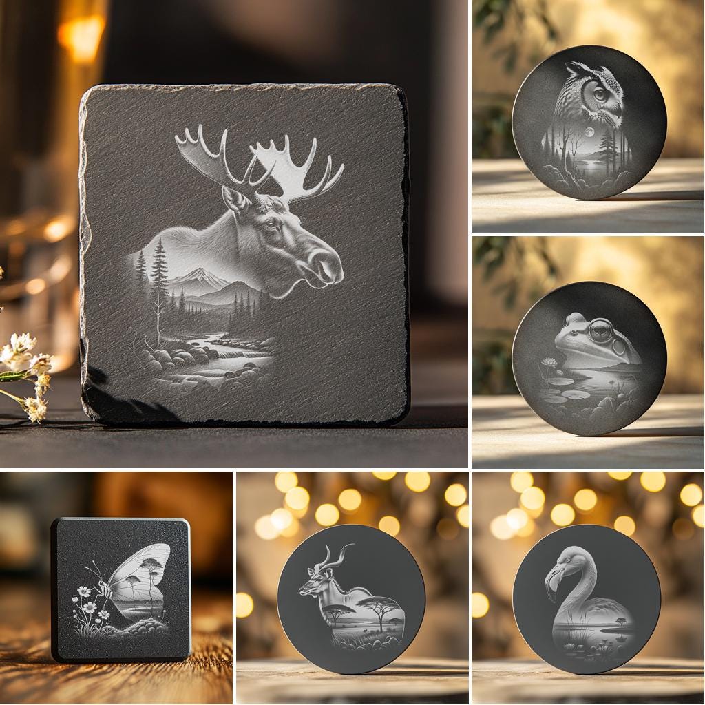 Wild Animals Double Exposure Bundle, Slate Coaster Laser Engraving ...