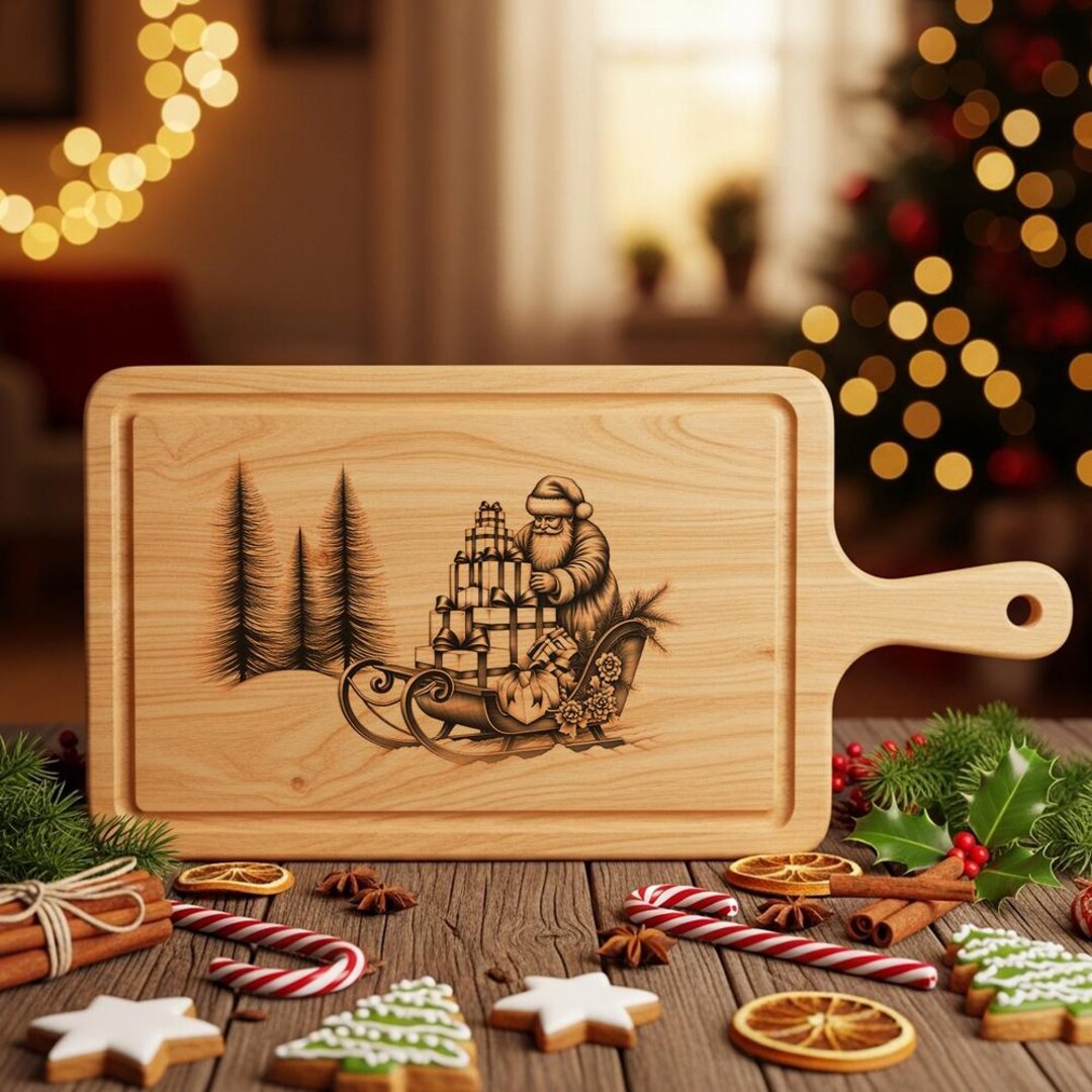 Christmas Laser Engraving File Santa Packing Sleigh, Charcuterie Board ...