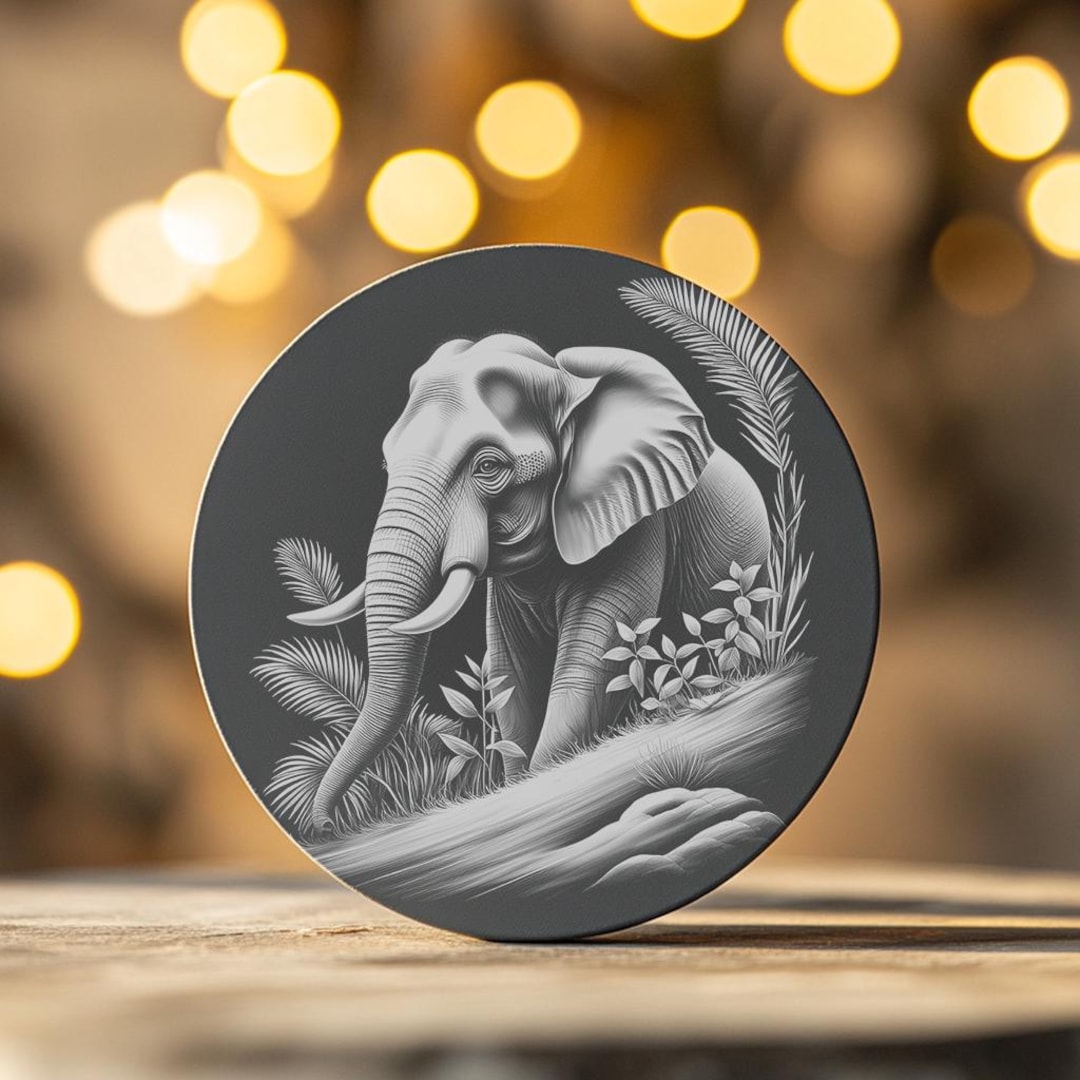 Slate Coaster Laser Engraving File, Elephant Jungle Design, PNG Image ...