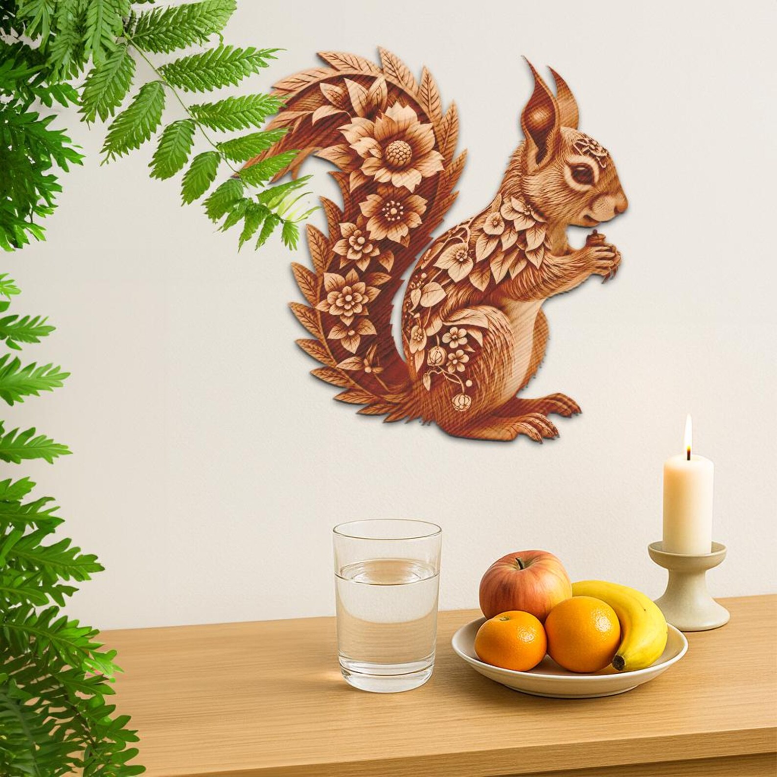 Charming 3D Illusion Art File of a Squirrel With Floral Accents ...