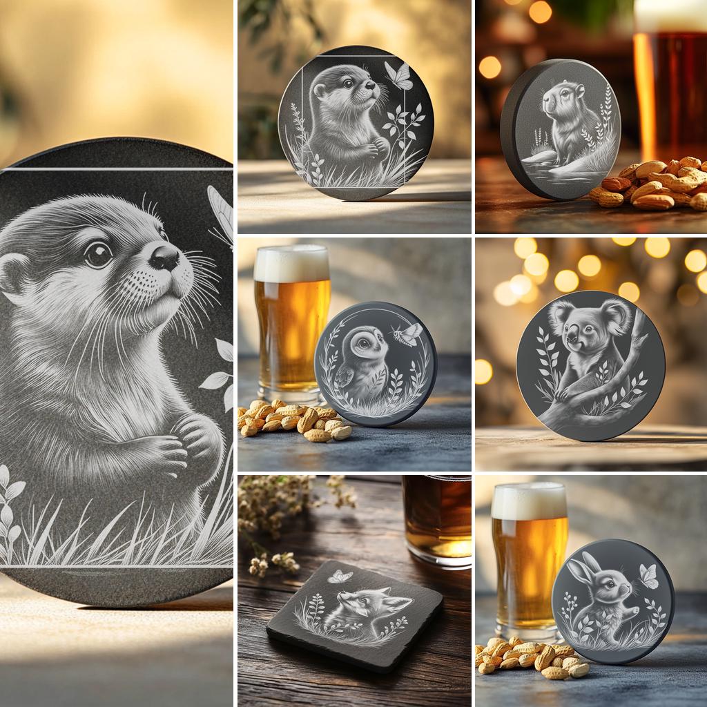 Adorable Baby Animals Slate Coaster Engraving Bundle, Laser Engraving ...