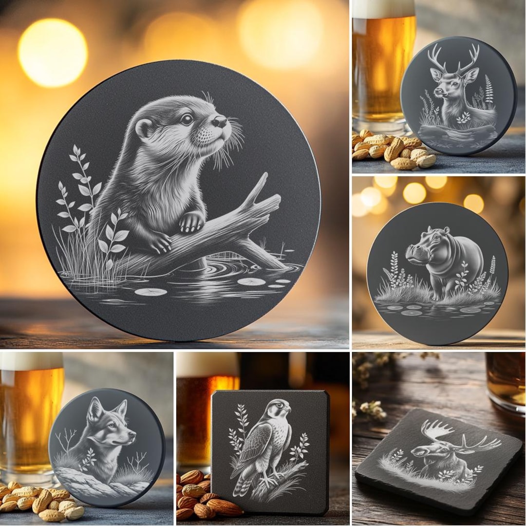 Wild Animals Slate Coaster Laser Engraving Bundle, 6 Unique Design ...