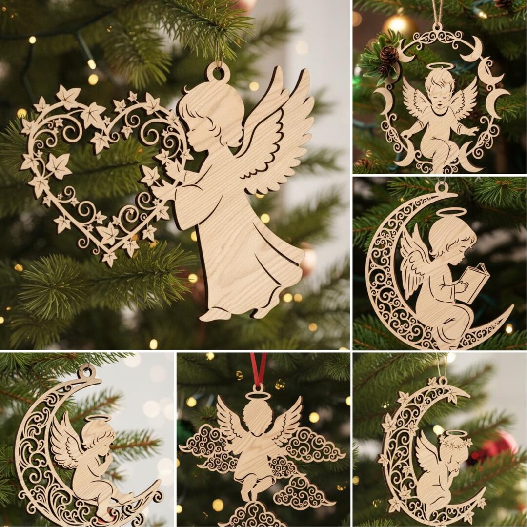 Angel Ornament SVG Bundle, 6 Christmas Laser Files, Baby Angel Memorial ...