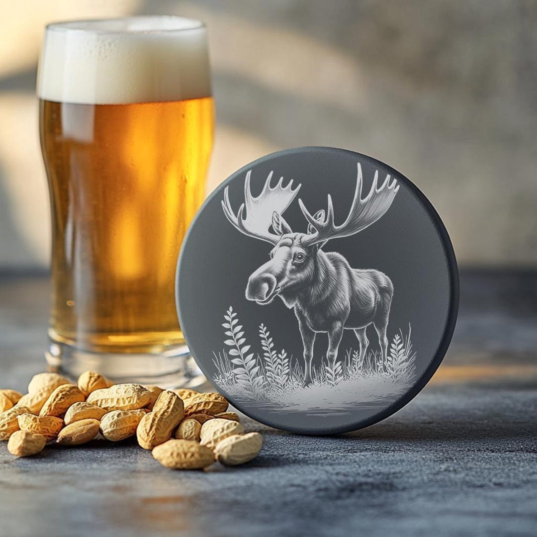 Moose Engraving Design for Slate Coaster, Wildlife Inspired Digital Art ...