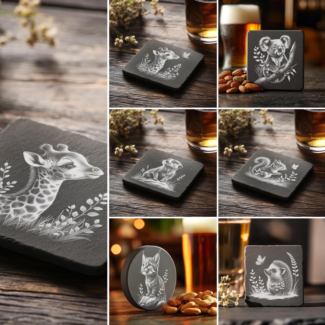 Adorable Baby Animals Slate Coaster Laser Engraving Files Bundle, Cute ...