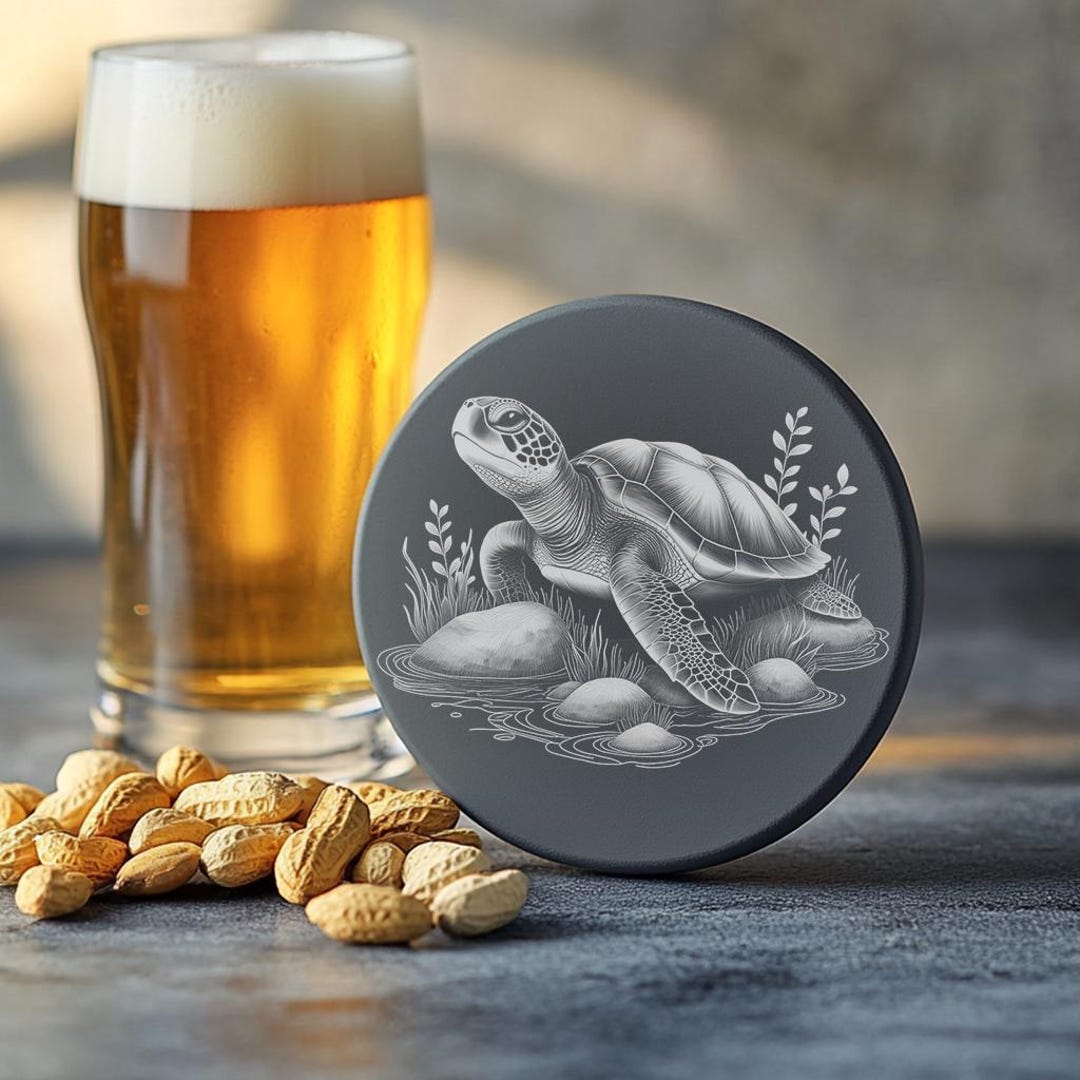 Slate Coaster, Laser Engraving, Turtle Design, PNG Download, Instant ...