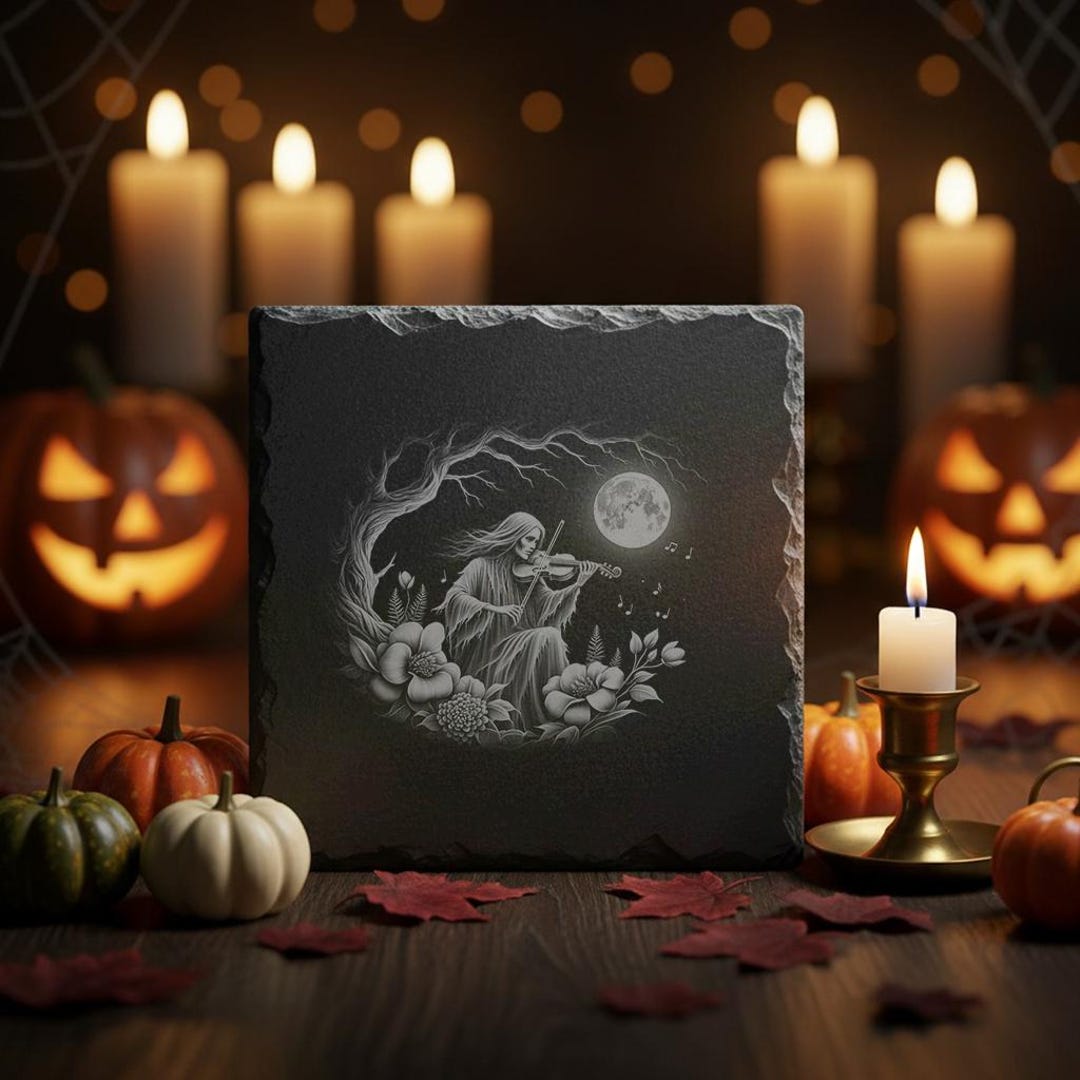 Halloween Ghost Laser Engraving File, Spectral Violinist PNG for Slate ...