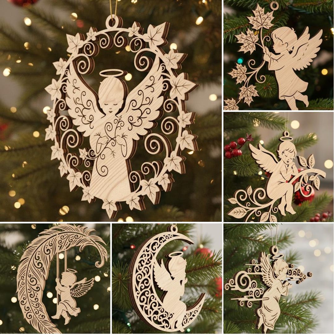 Laser Cut Angel Ornament SVG Bundle, 6 Christmas Designs, Holiday Laser ...