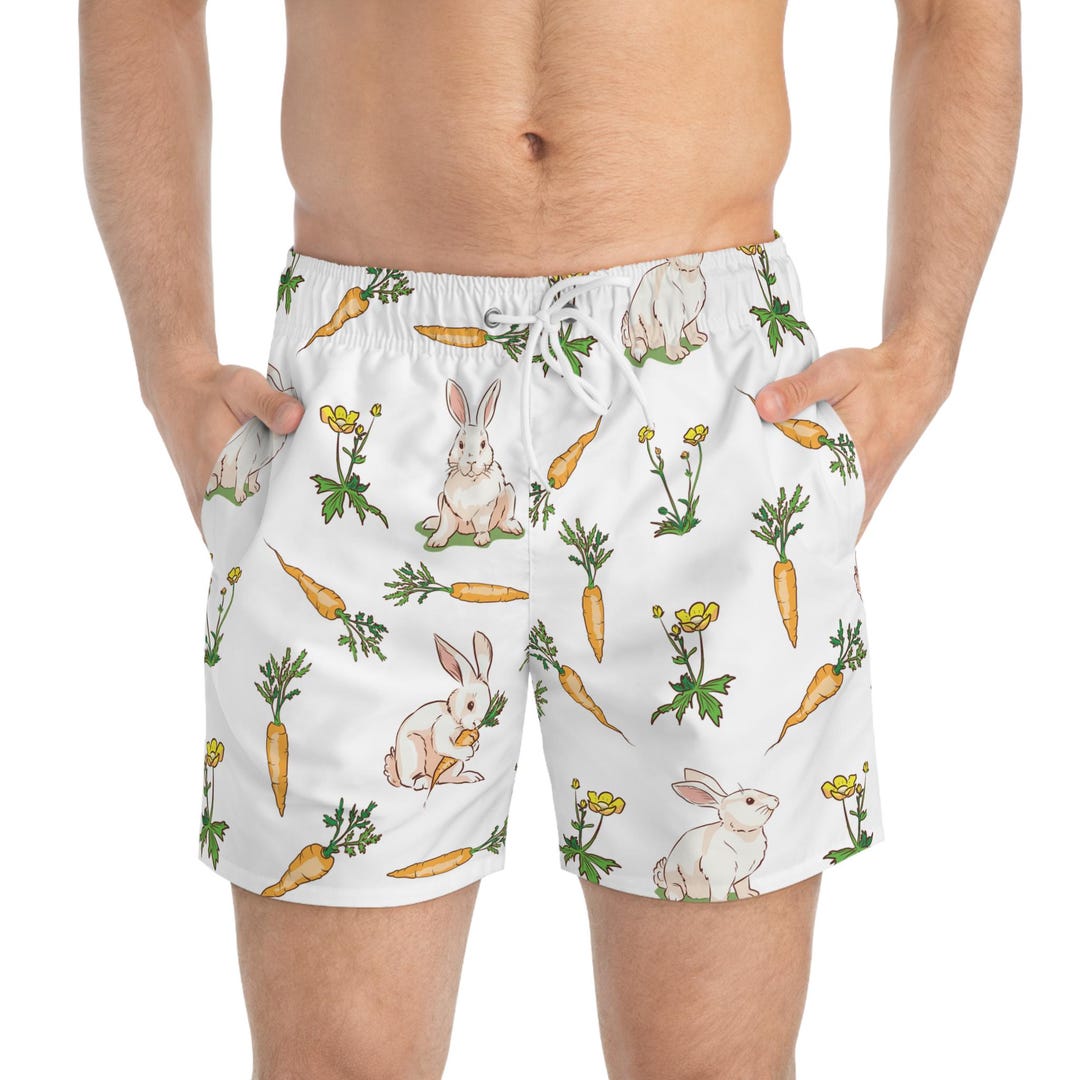 Bunny Swim Trunks, Easter Swimwear, Rabbit Beach Shorts, Handdrawn ...