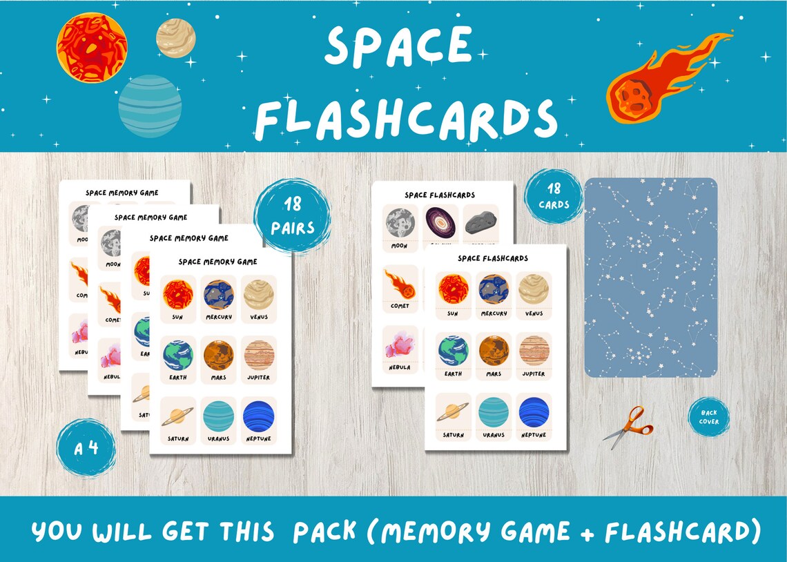 Space Memory Game and Printable Matching Cards. Space Flash Cards ...