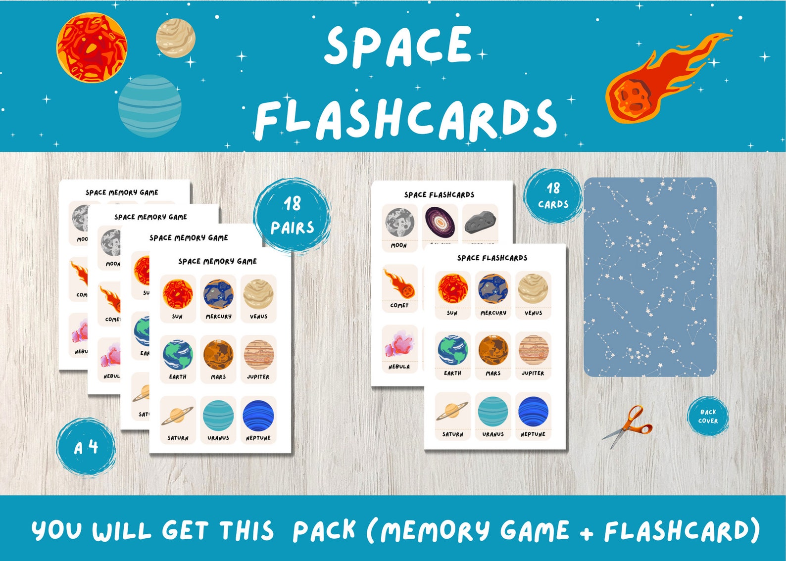 Space Memory Game and Printable Matching Cards. Space Flash Cards ...