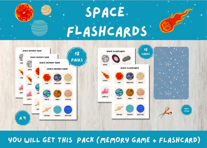 Space Memory Game and Printable Matching Cards. Space Flash Cards ...