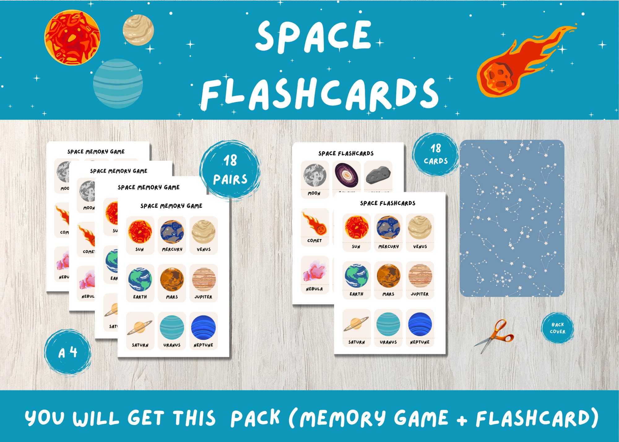 Space Memory Game and Printable Matching Cards. Space Flash Cards ...