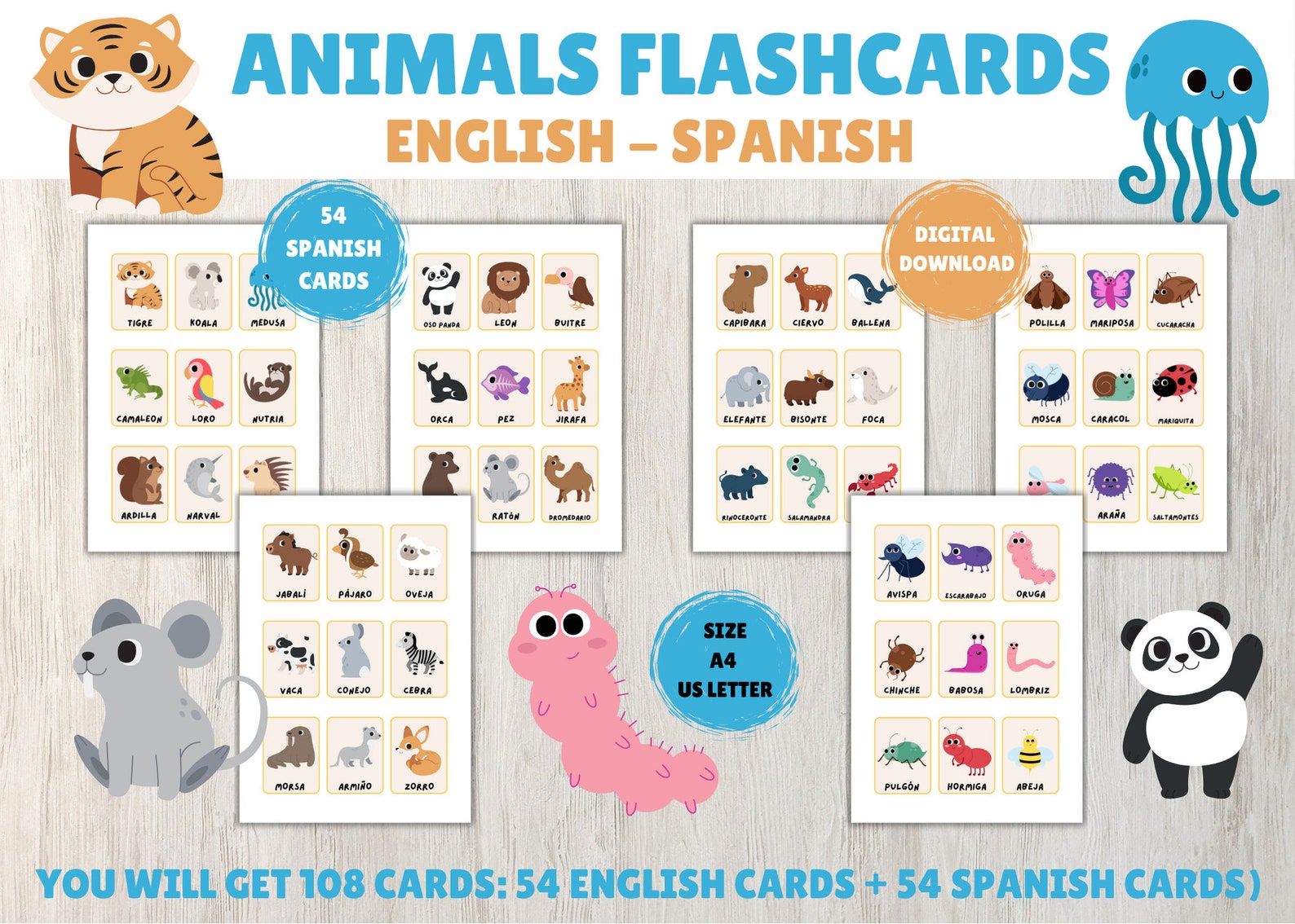 108 Animal Flashcards in Spanish and English. Animal Flashcards ...