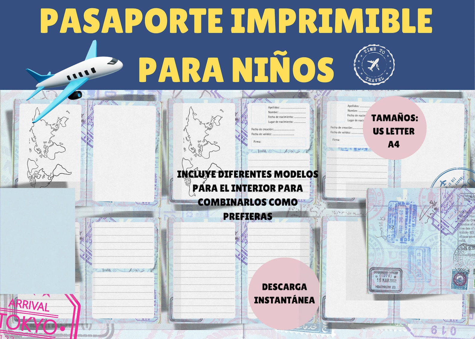 Pasaporte Imprimible para Niños en Español. Diario de Viajes para Niños ...