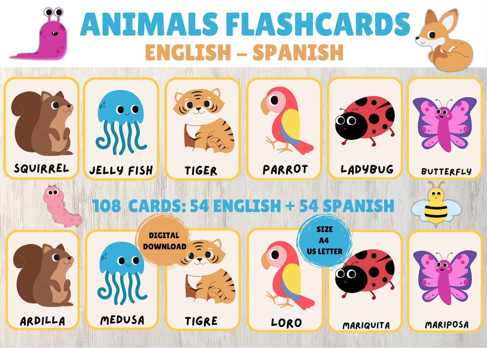108 Animal Flashcards in Spanish and English. Animal Flashcards ...