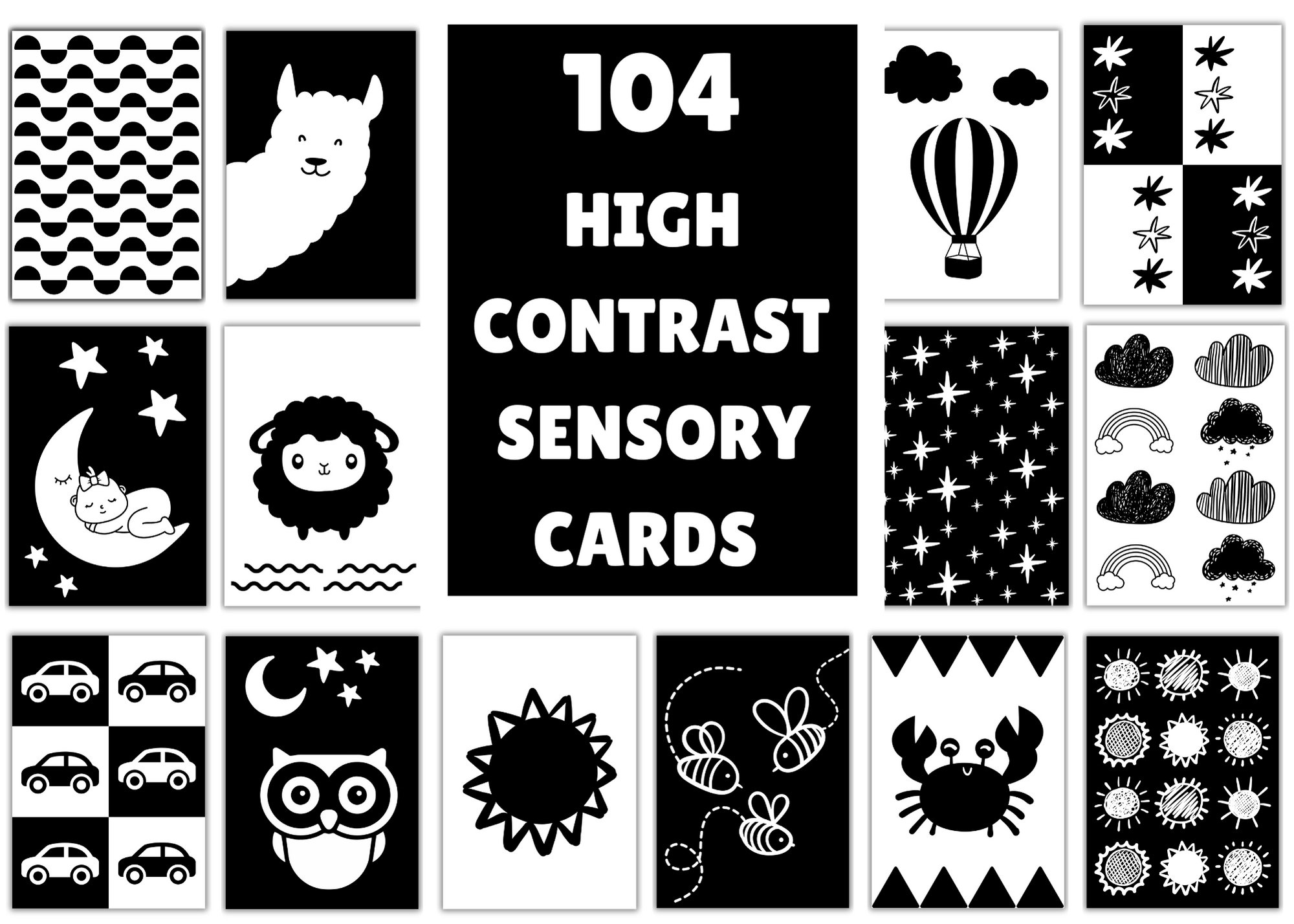 104 High Contrast Cards for Visual Stimulation for Babies. Visual ...