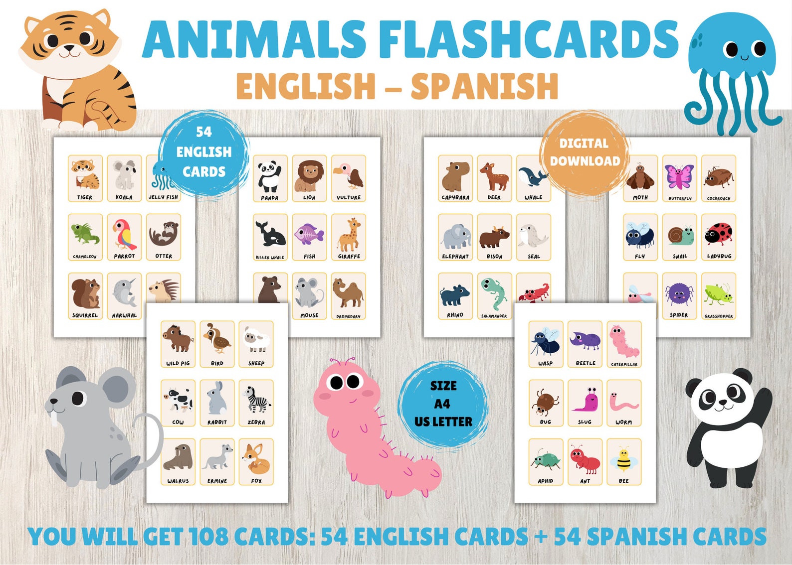 108 Animal Flashcards in Spanish and English. Animal Flashcards ...