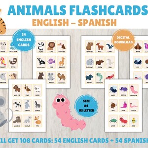 108 Animal Flashcards in Spanish and English. Animal Flashcards ...