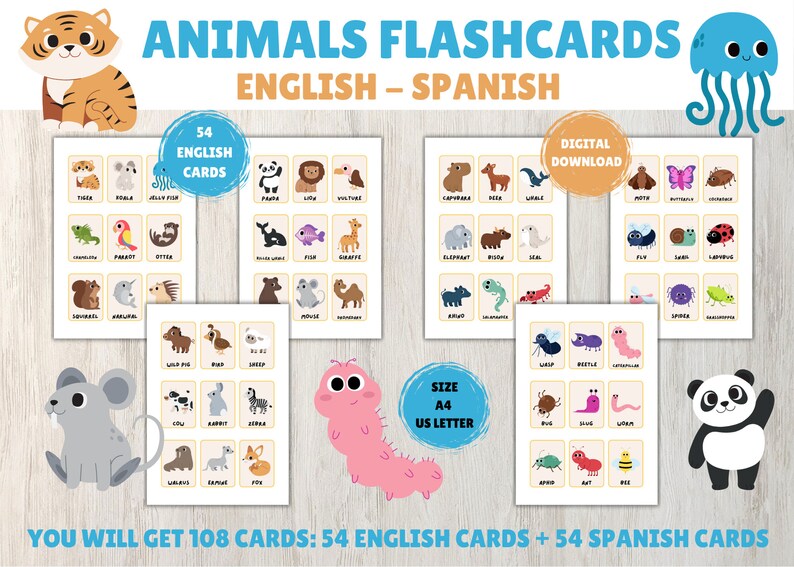 108 Animal Flashcards in Spanish and English. Animal Flashcards ...