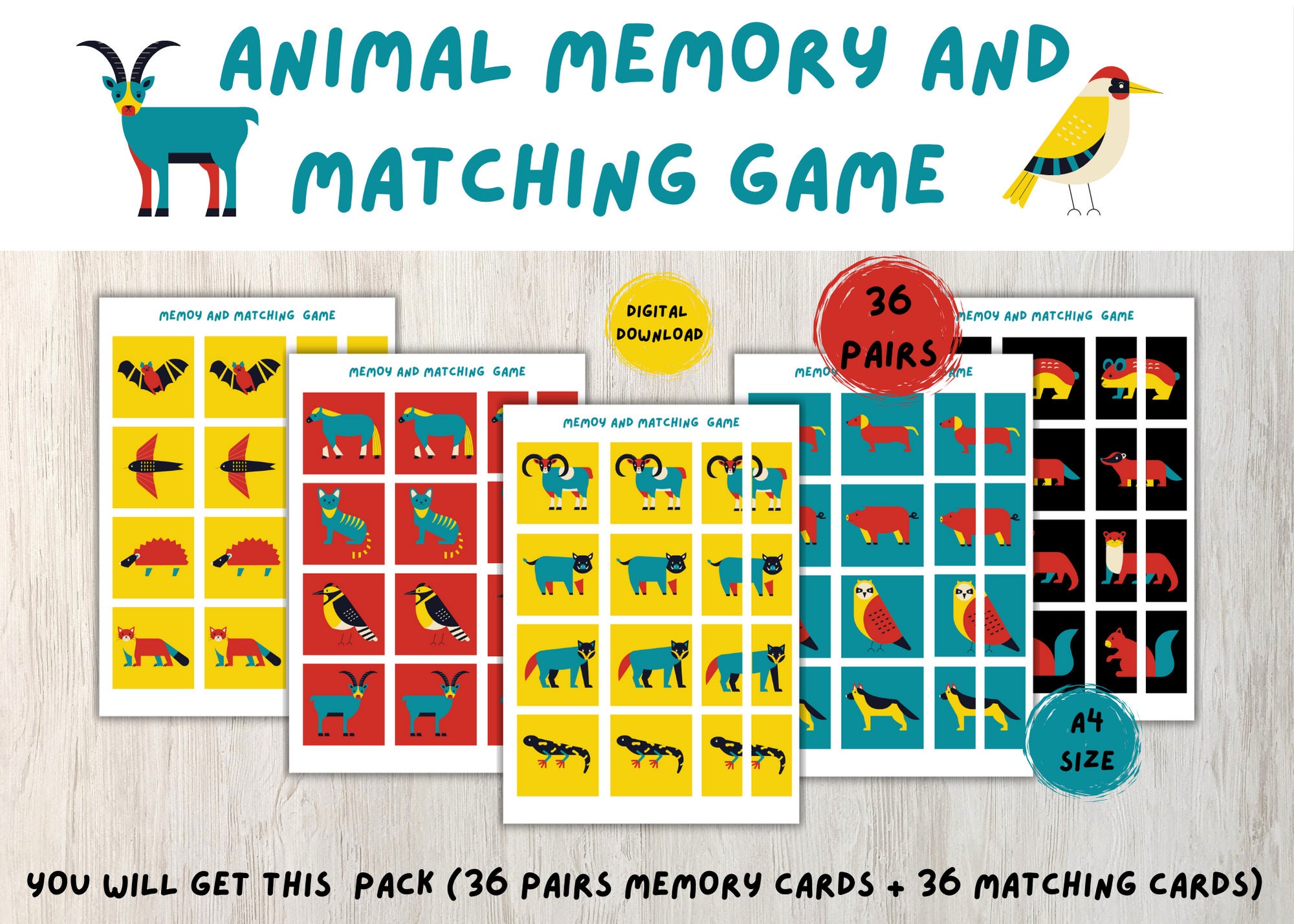 Animal Matching Game (36 Pairs). Animal Memory Game. High Contrast ...