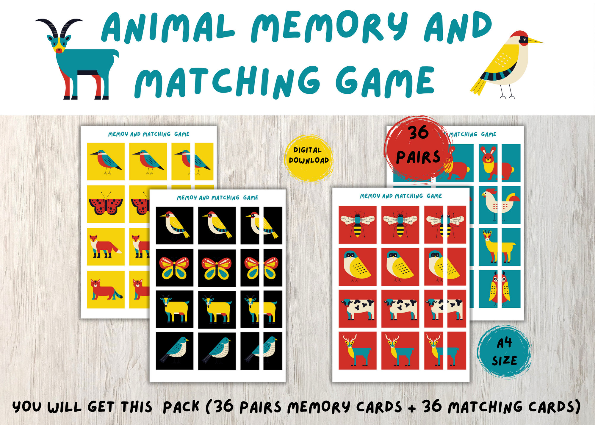 Animal Matching Game (36 Pairs). Animal Memory Game. High Contrast ...