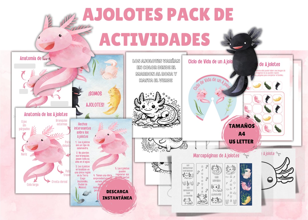 Axolotl Activities Pack in Spanish. Spanish Axolotl Mini Study. Axolotl ...