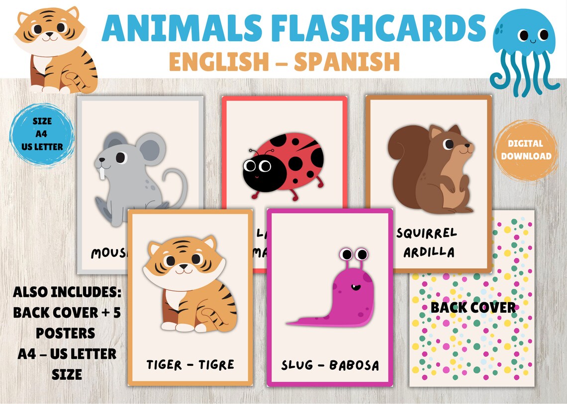 108 Animal Flashcards in Spanish and English. Animal Flashcards ...
