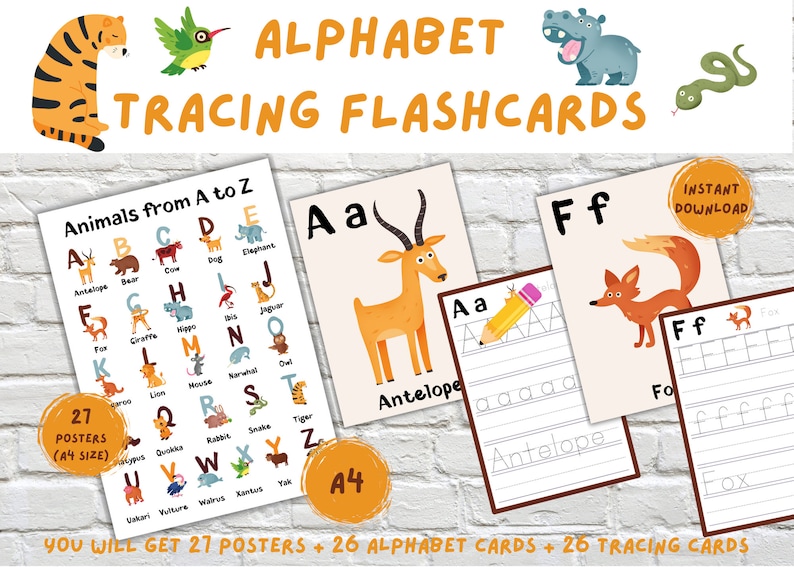 26 Alphabet Flash Cards. 26 Alphabet Tracing Cards. Alphabet Poster ...