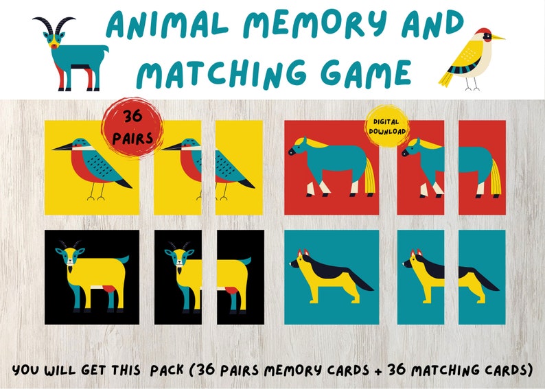 Animal Matching Game (36 Pairs). Animal Memory Game. High Contrast ...