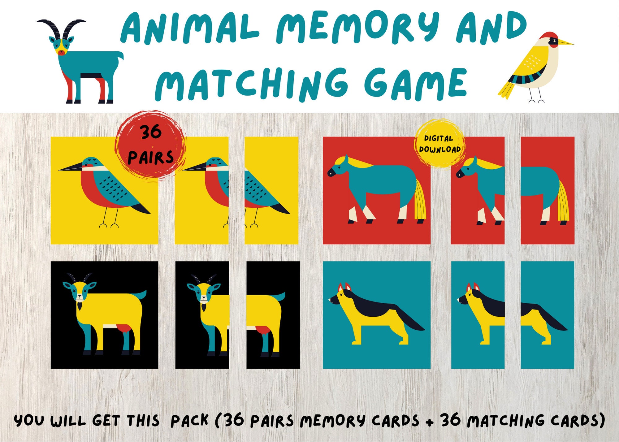 Animal Matching Game (36 Pairs). Animal Memory Game. High Contrast ...