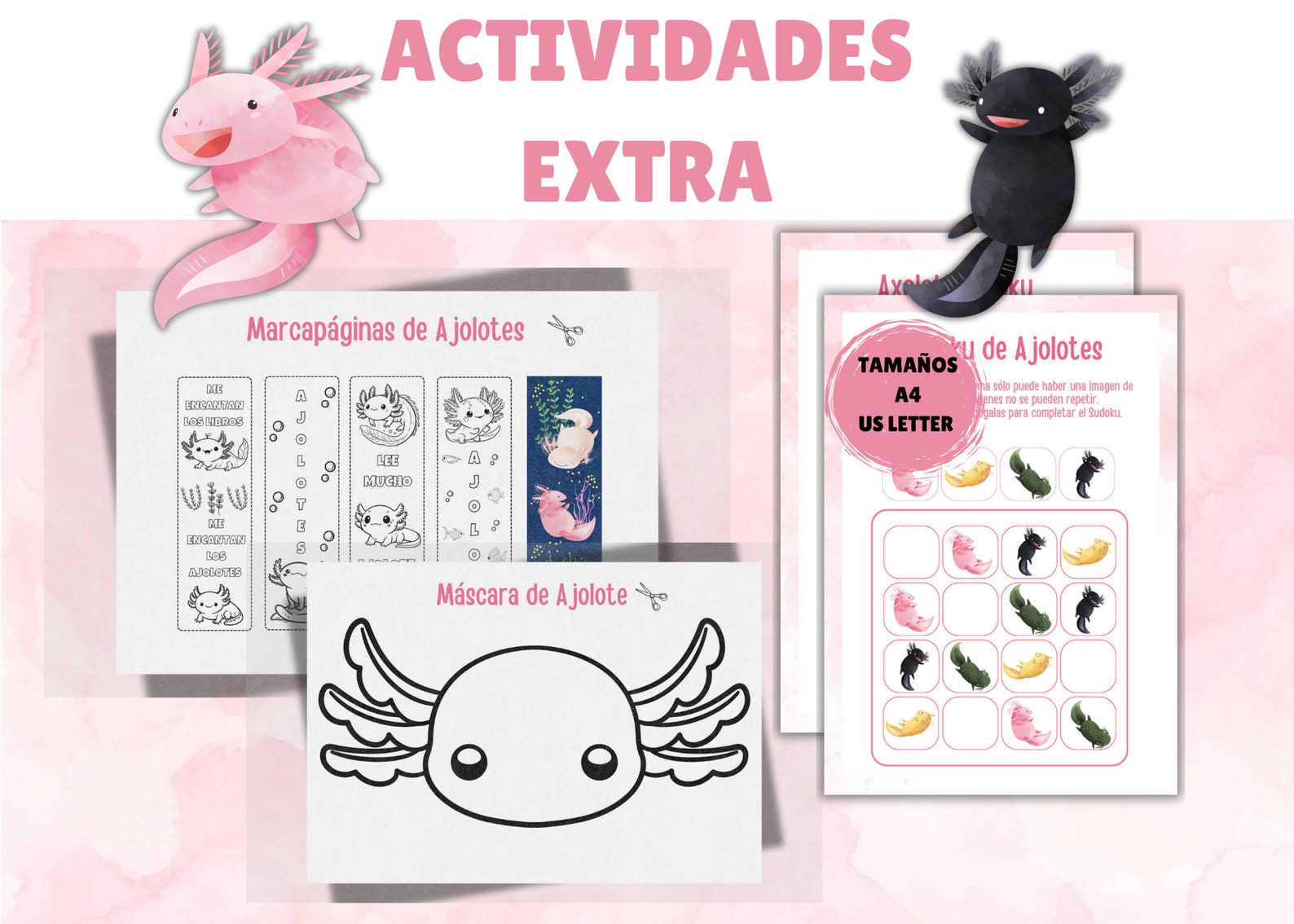Axolotl Activities Pack in Spanish. Axolotl Mini Study in Spanish ...