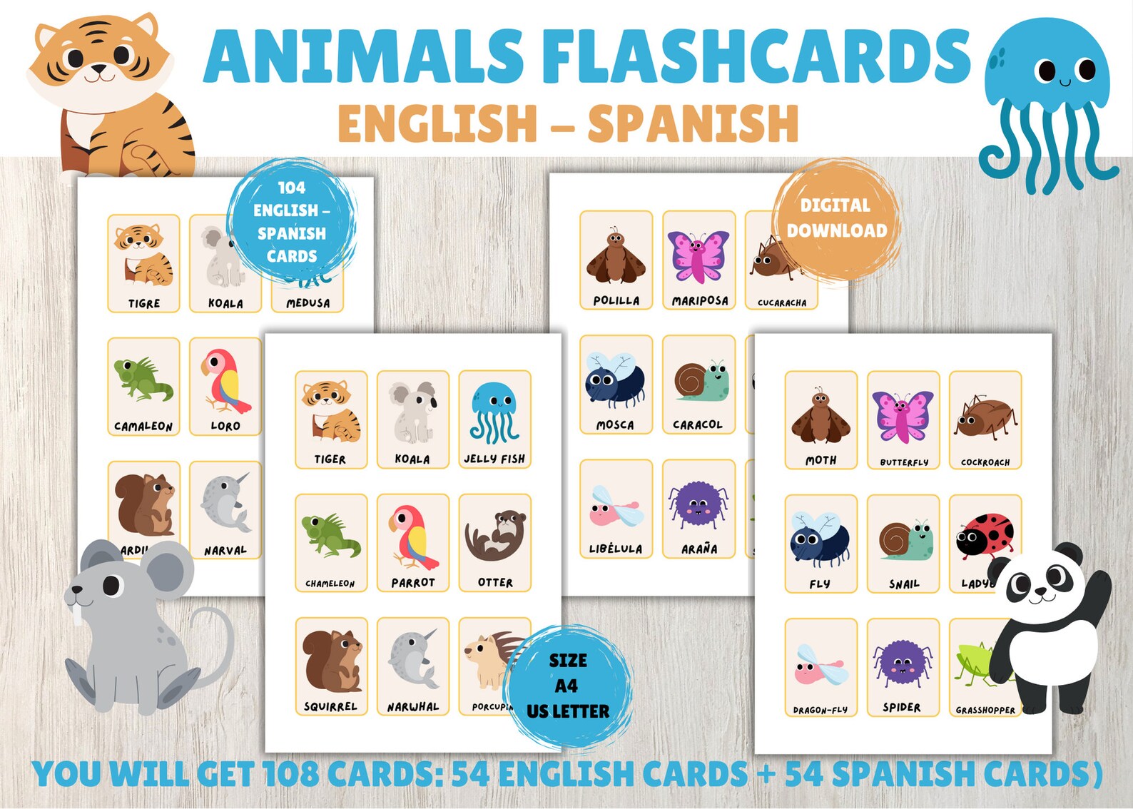 108 Animal Flashcards in Spanish and English. Animal Flashcards ...