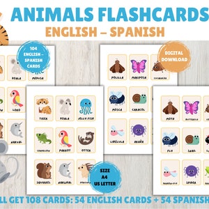 108 Animal Flashcards in Spanish and English. Animal Flashcards ...
