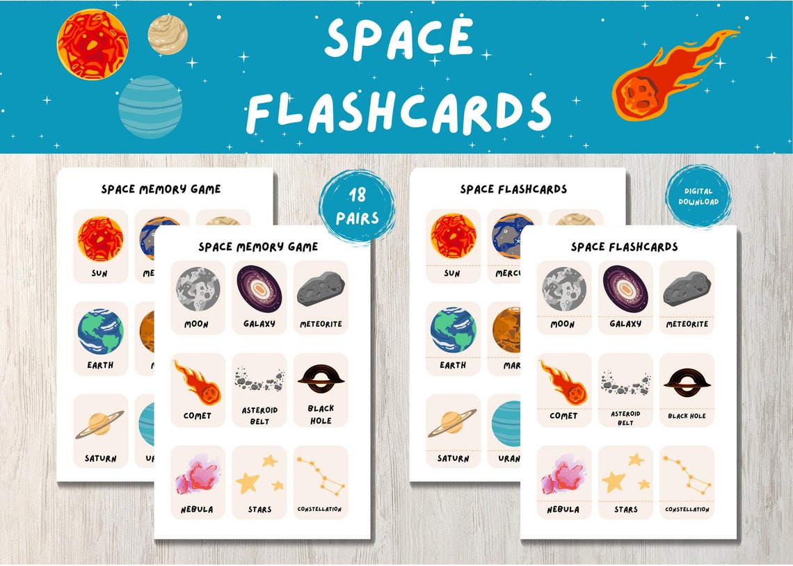 Space Memory Game and Printable Matching Cards. Space Flash Cards ...