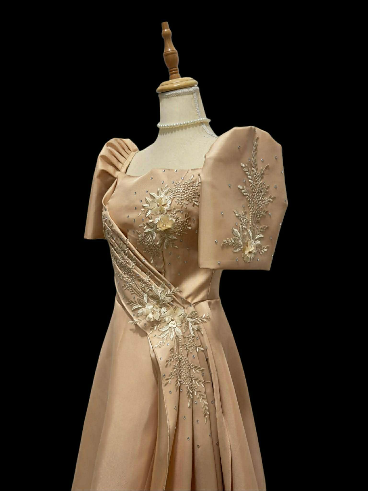 Cultural Filipiniana Dress Knee Length Floral Lace Design Champagne - Etsy