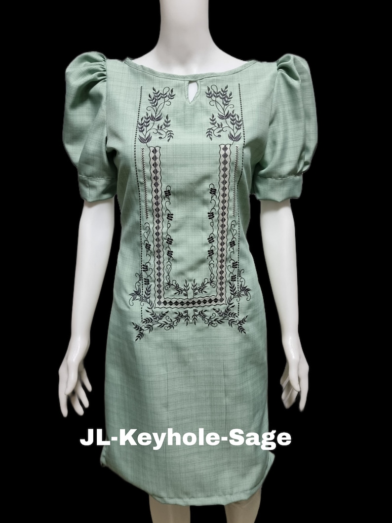 Keyhole Women's Barong Dress Embroidery (5 Colors) - Etsy
