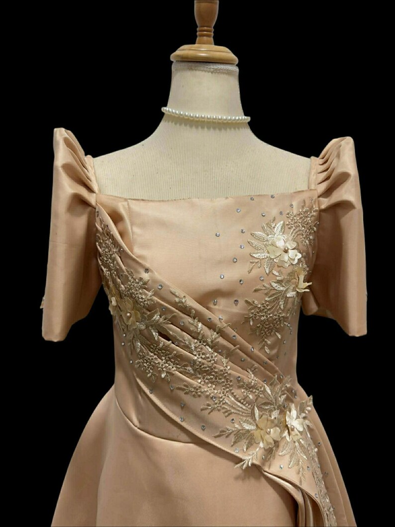 Cultural Filipiniana Dress Knee Length Floral Lace Design Champagne - Etsy