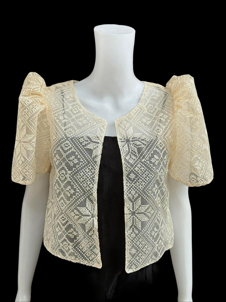 Filipiniana Top: Dusty Blue Lace Sleeve, Floral Elegant Blouse - Etsy