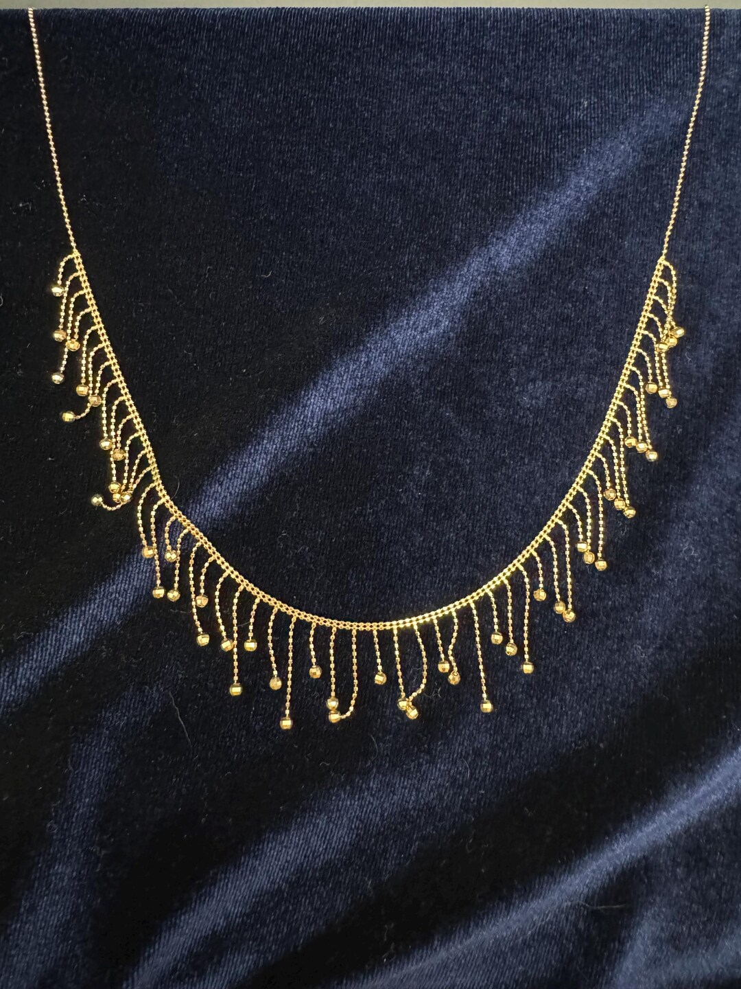 Delicate 18k Solid Yellow Gold Lace Fringe Necklace, Dainty and Special ...