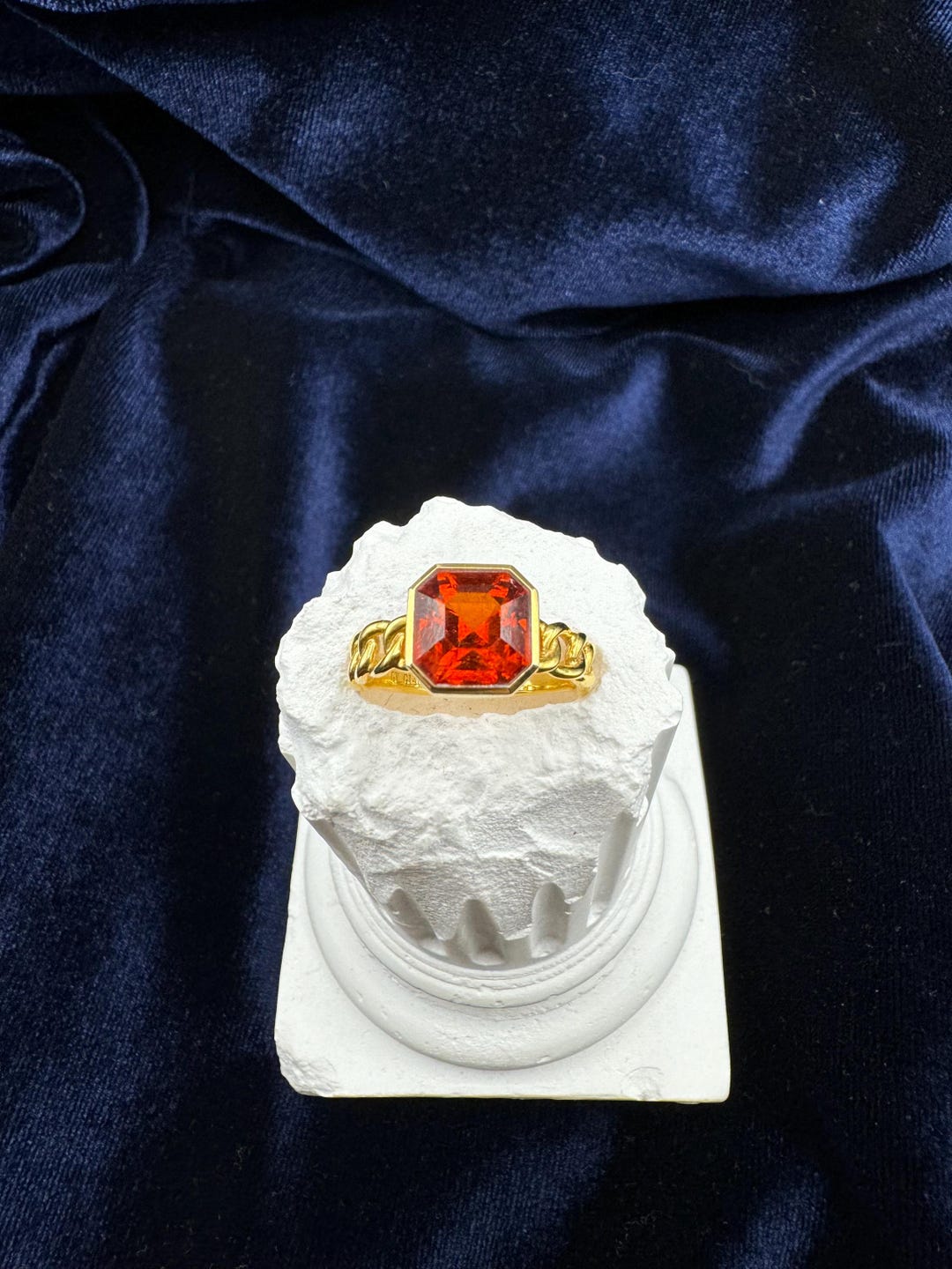 Unique 14k Gold Natural Radiant Emerald Cut Red Spessartine Garnet ...