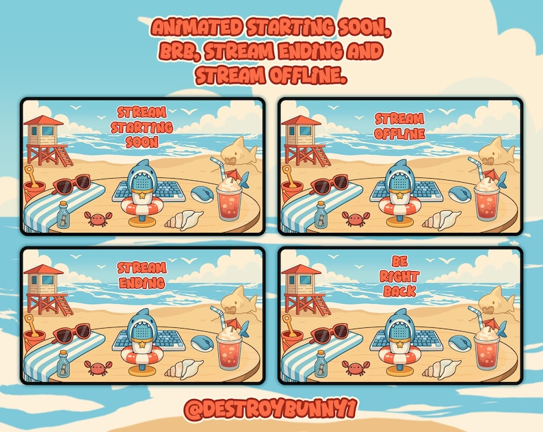 Animated 4K Ocean Stream Package | Kawaii Twitch Vtuber Overlay | OBS ...