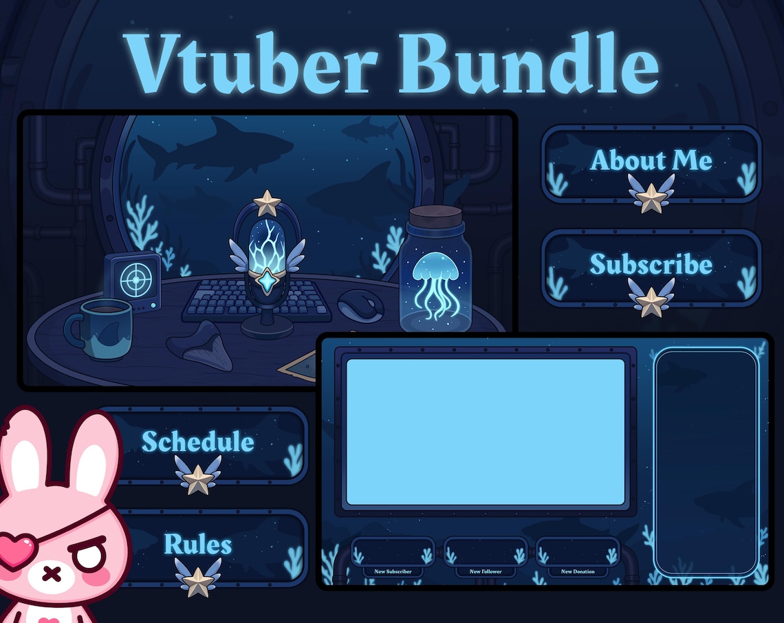4K Animated Deep Sea Shark Vtuber Stream Pack | Ocean Twitch Overlay ...