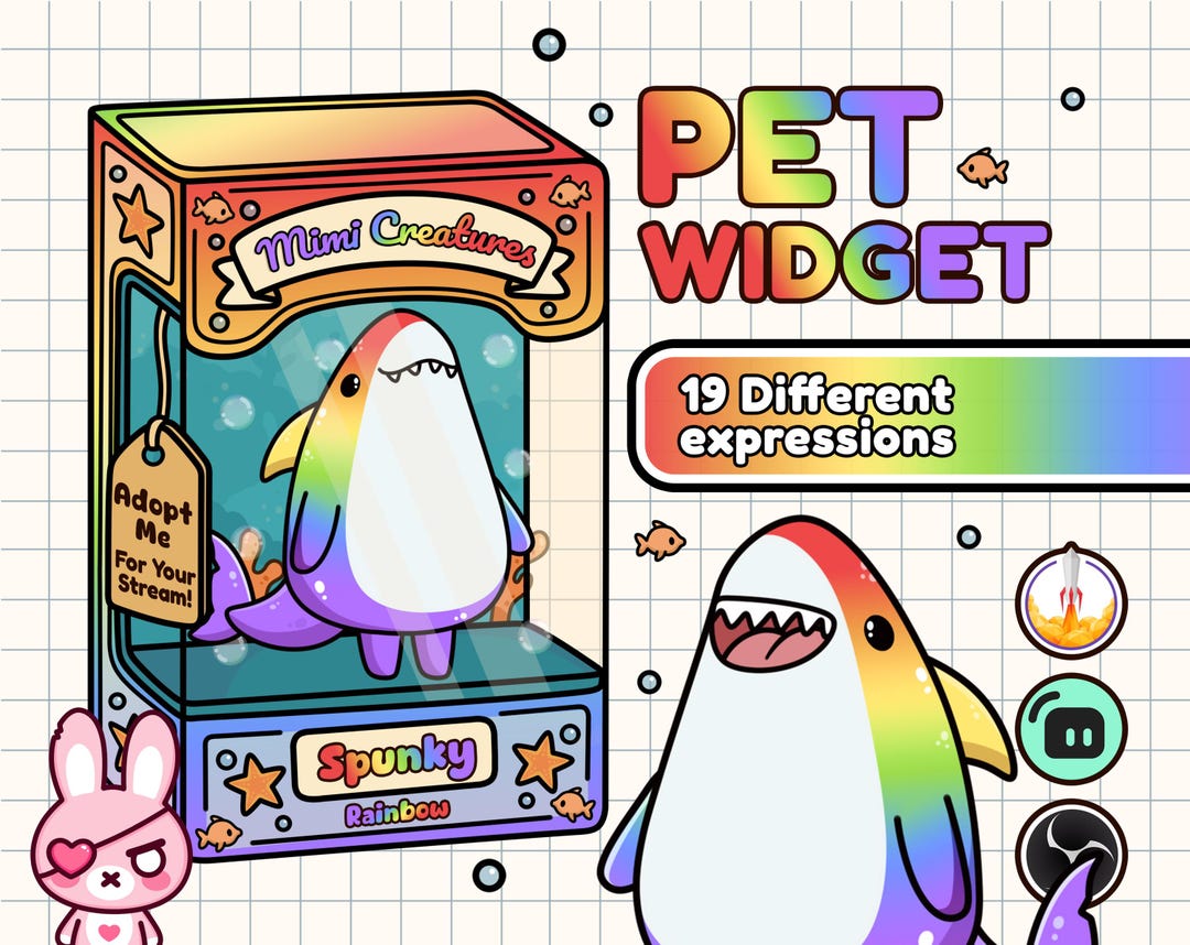 Rainbow Spunky Shark Twitch Pet Widget: Interactive Stream Mascot ...