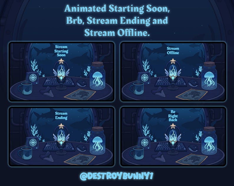 4K Animated Deep Sea Shark Stream Overlay Pack: Twitch Vtuber Screens ...